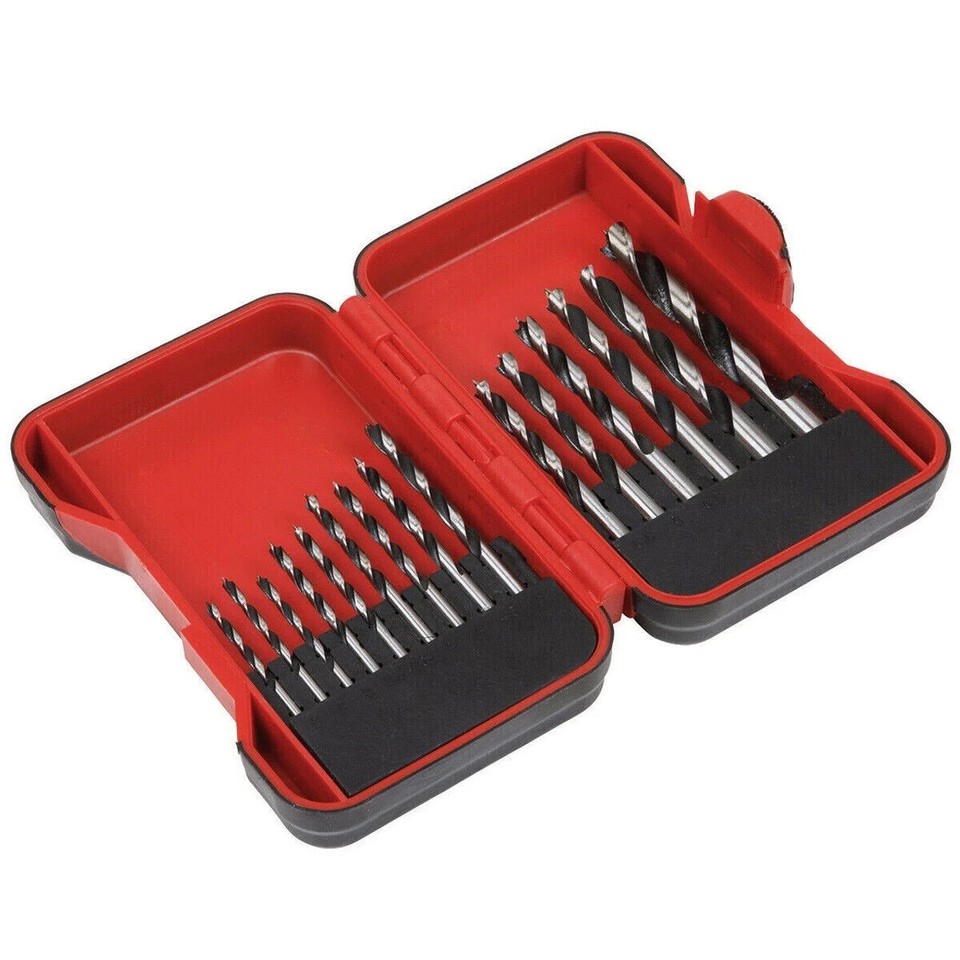 15 Piece Wood Drill Bit Set Brad Point Tips Hard and Soft Wood Drill ...
