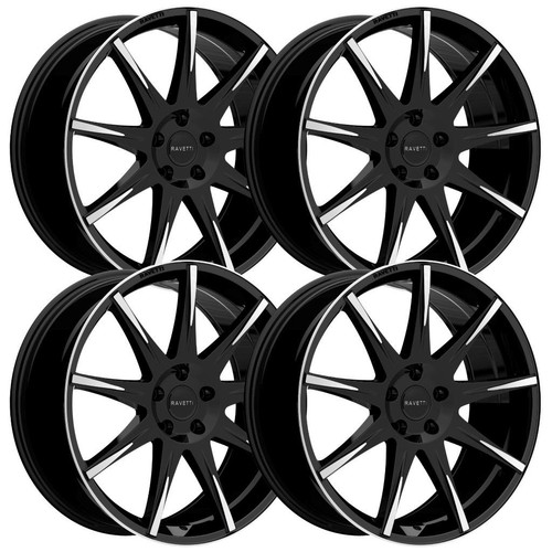 (Set-4) Ravetti M9 17x7.5 5X114.3/5X120 40mm Black Machined Wheels Rims ...