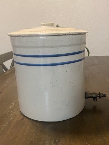 Water Crock - 3 Gal Love Field Potter - Pottery W/Lid Blue Double ...
