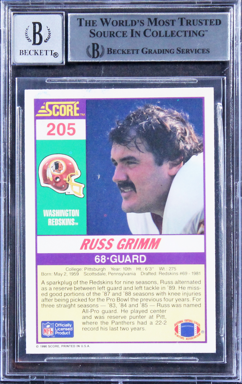 Commanders Russ Grimm Authentic Signed 1990 Score #205 Card Auto 10 ...