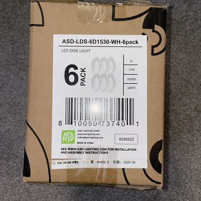 ASD 6 INCH LED DISC LIGHT 15W 3000 WHITE - ASD-LDS-6D1530-WH- NEW Pack ...
