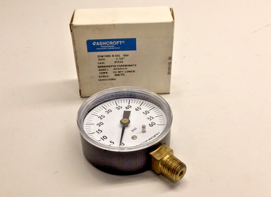 Ashcroft 25W1005H02L 60# Gauge 2-1/2" 0-60psi 1/4npt Lower Mount | eBay