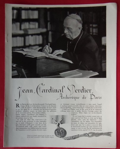 Presse: 1936 JEAN, CARDINAL VERDIER Archevêque de Paris par Marcel ...