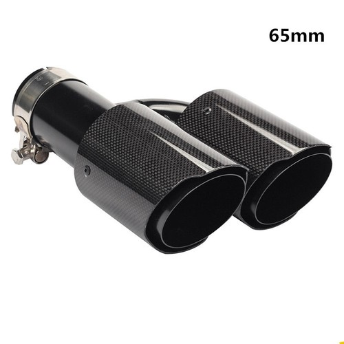 65mm Car Black Dual H Muffler Exhaust End Tips Glossy Carbon Fiber ...