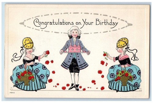 c1910's Birthday Greetings Cake Present Colonial Embossed Antique ...