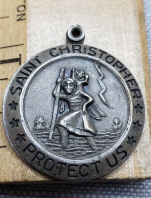 Vintage medal pendant Saint Christopher Catholic Chapel Sterling silver ...