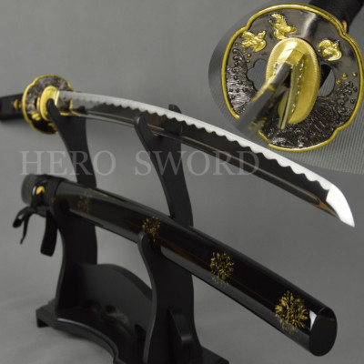 Handmade 1095 steel Japanese Samurai Sword Gold Birds tsuba Katana Very ...
