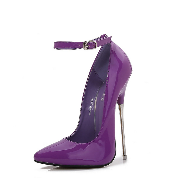 Women Metal High Heel Fetish Pointed Toe Ankle Strap Shoes Buckle Heels ...