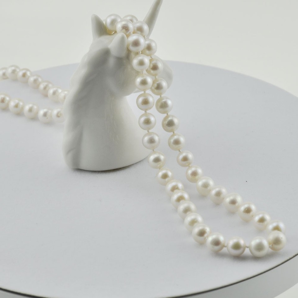 Long Real AAA Natural Round 9-10mm White Freshwater Pearl Necklace 28 ...