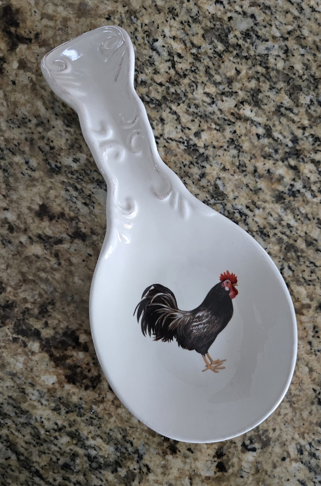 Cracker Barrel Black Rooster Ceramic Spoon Rest Antique White Farmhouse ...
