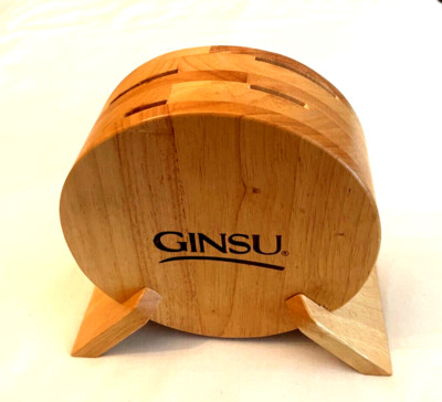 Ginsu Round Maple Wood Knife Block 4 Slots for Knives 7.5" x 6.75" x 3. ...