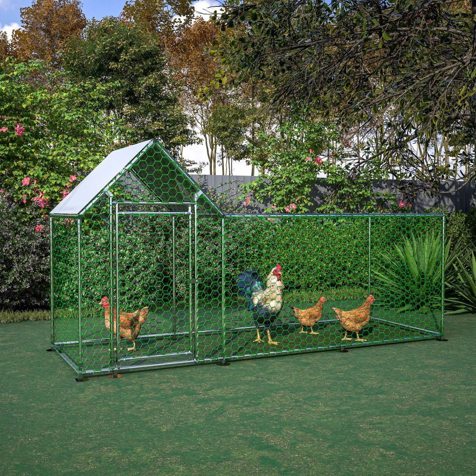 Metal Chicken Coop Walk-in Chicken Pen Large Chicken Run Hen House for ...
