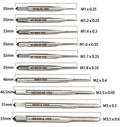 10Pcs Micro Taps Bit Small Hand Screw Thread Taps M1-M3.5 HSS Mini ...