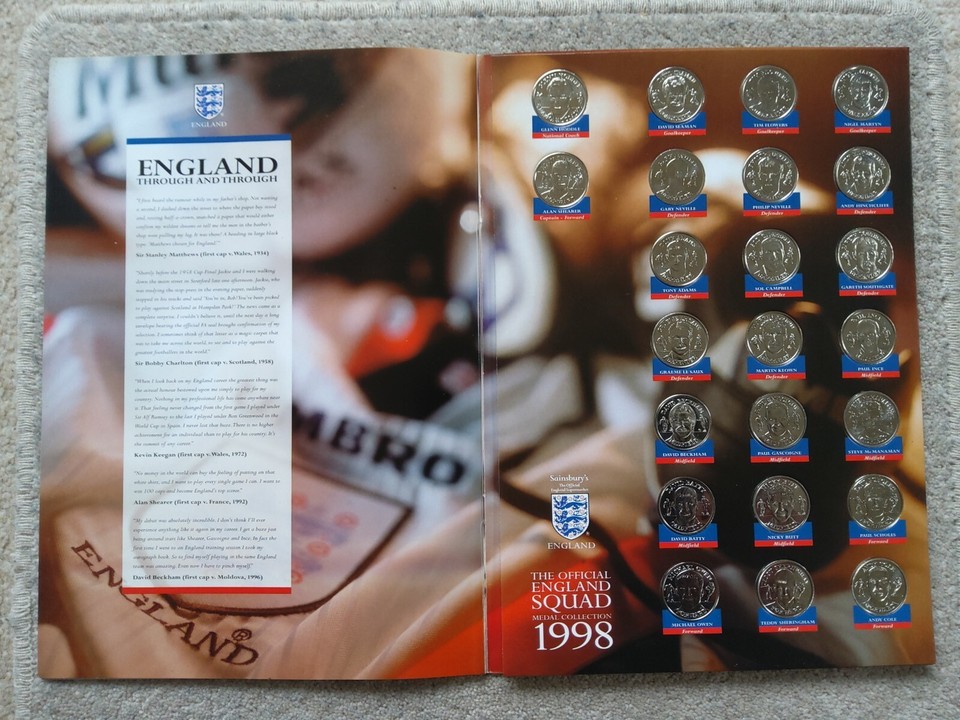 Sainsburys 1998 England Squad World Cup Medal Collection Complete Set ...