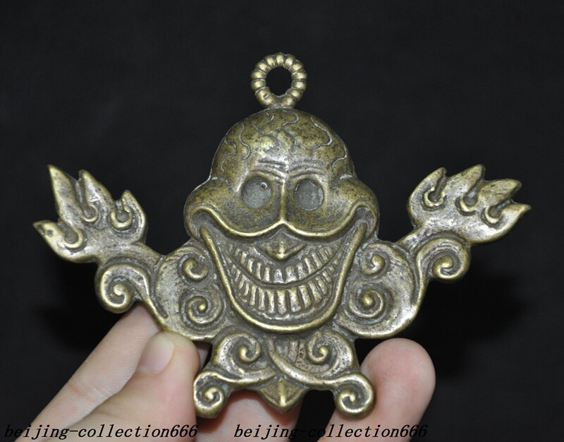3.6" Tibetan Buddhism bronze Skeleton Devil Skull statue Exorcism ...