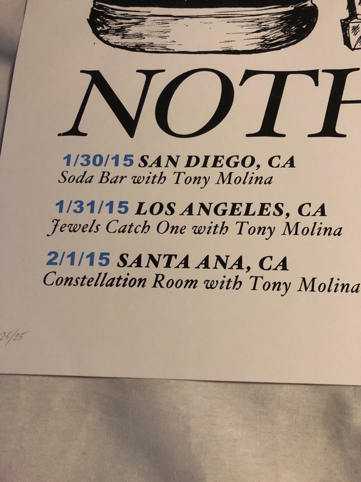 Rare 2015 NOTHING Band Screen print Tour Poster 25/25 Tony Molina Sleep ...