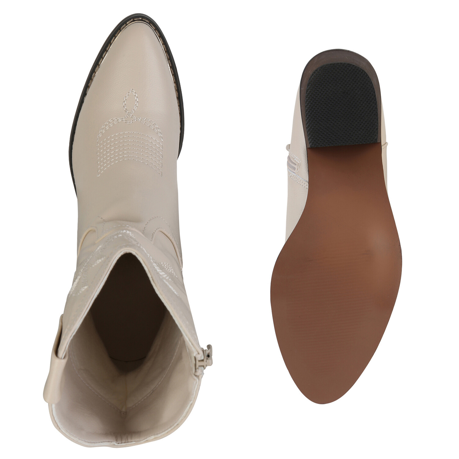 Damen Cowboy Boots Stiefeletten Stickereien Holzoptikabsatz 839934 ...