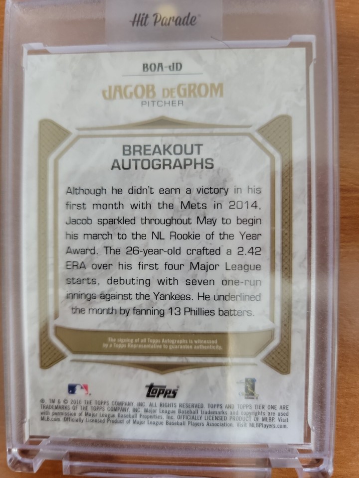 Jacob DeGrom 2016 Topps Tier One AUTO #/99, #BOA-JD Rangers hit parade ...