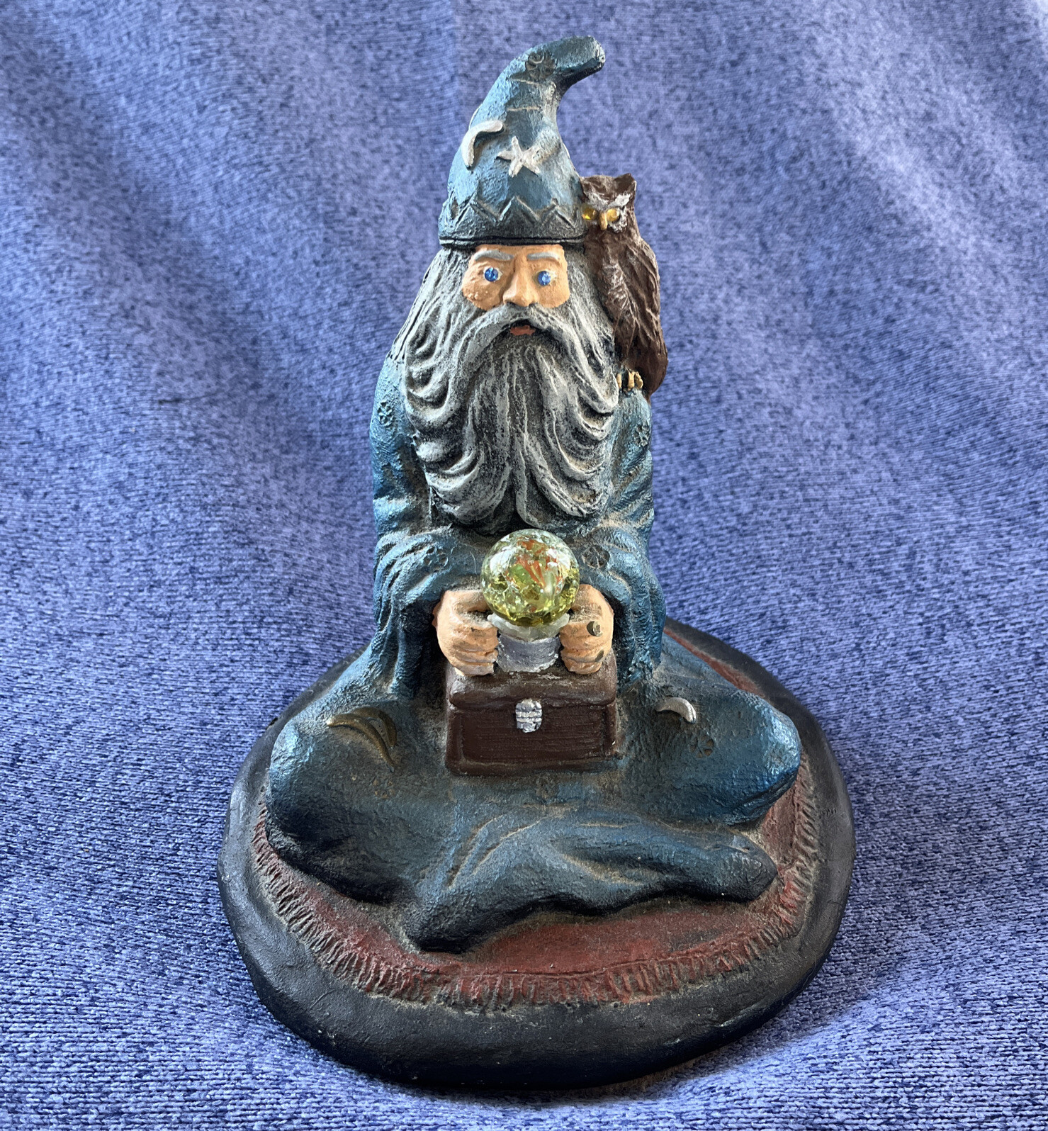 Vintage Ceramic Wizard Figurine Owl Crystal Mystical Sculpture 8” Tall ...