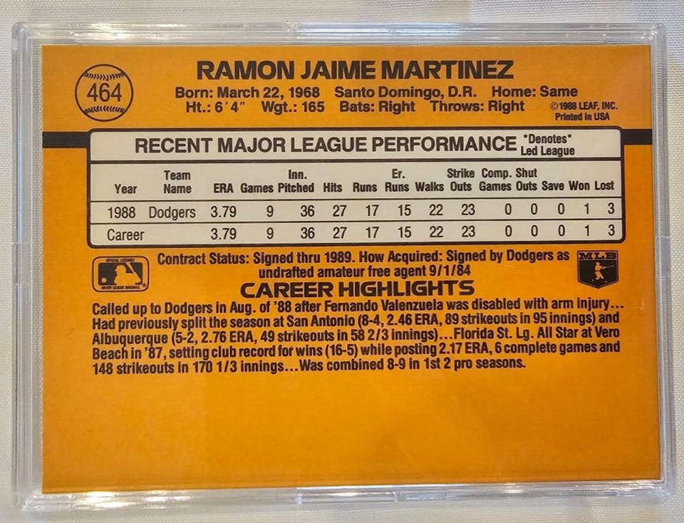 1989 Donruss Baseball Ramon Martinez #464 Los Angeles Dodgers Rookie ...