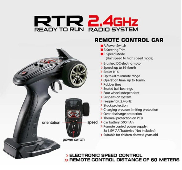 1:16 2.4Ghz 4WD OffRoad Radio Control Electric Monster Truck RC Car Toy ...