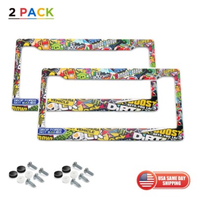 2x Graffiti Art Front Rear Car License Plate Frame Cover Decorate Gift ...