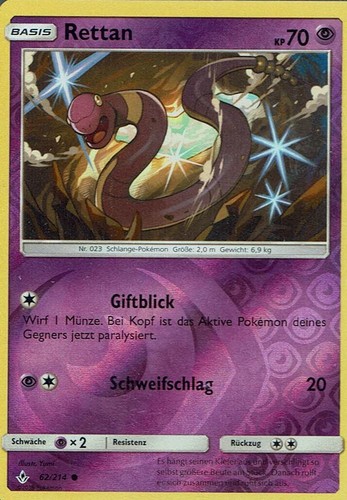 Pokemon SM10 Basis Rettan Reverse Holo 62/214 Kräfte im Einklang ...