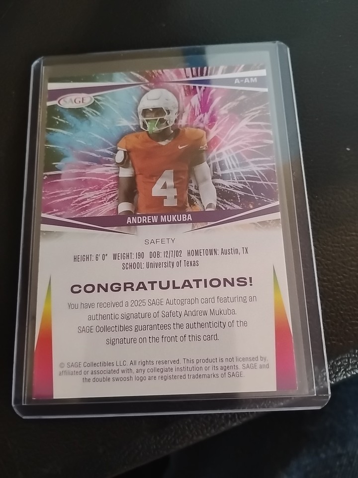 Andrew Mukuba 2025 SAGE HIGH SERIES GOLD ROOKIE AUTO /100 PHILADELPHIA ...