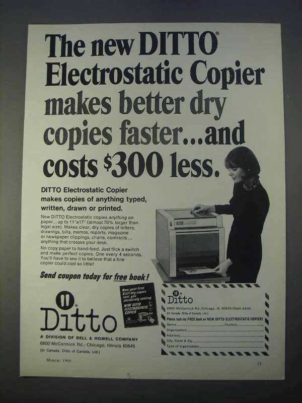 1966 Ditto Electrostatic Copier Ad - Better Dry Copies | eBay