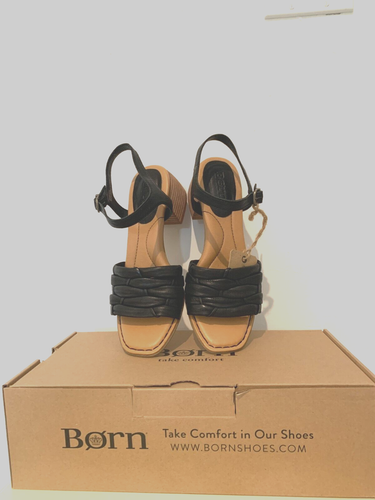 NIB WOMEN FOOTWEAR/SHOES/SANDALS BORN "SHONIE" BLACK WOVEN LEATHER US9 ...