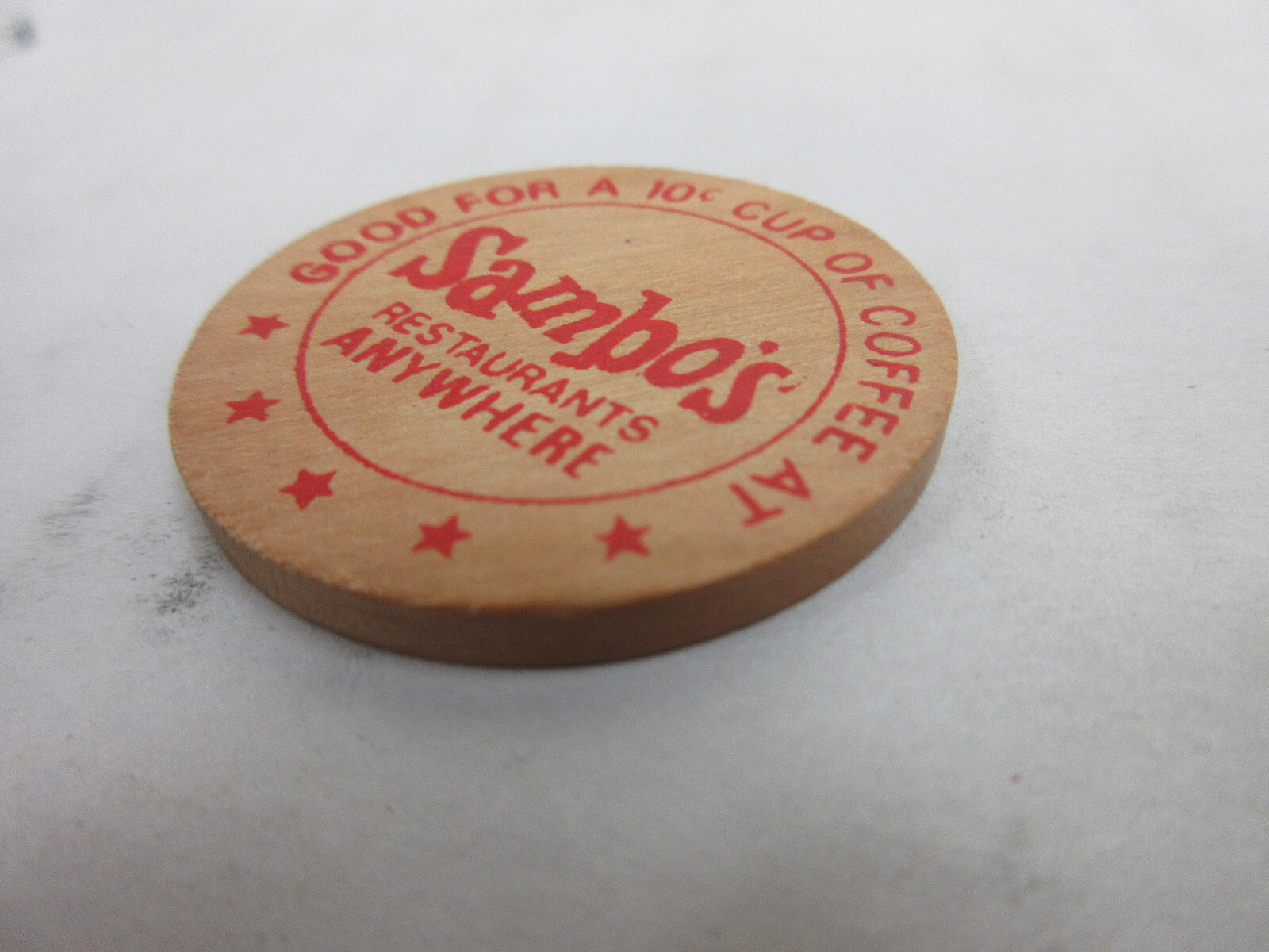 Vintage Wooden Nickel Sambo's Restaurants 10 Cent Coffee Token Exonumia ...