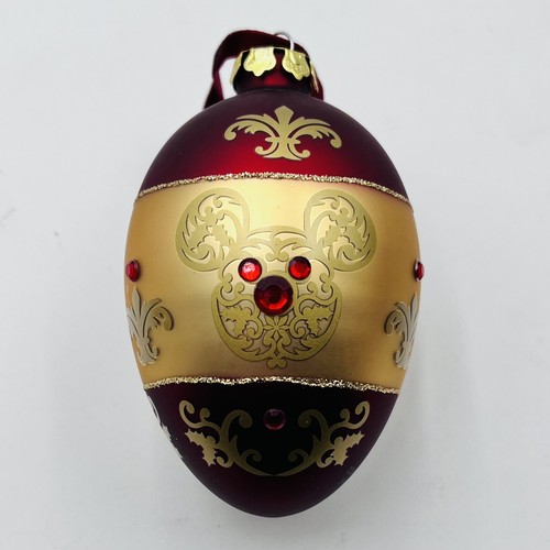 Disney Mickey Mouse Egg Shaped Ornament Red/Gold Gem Glitter | eBay
