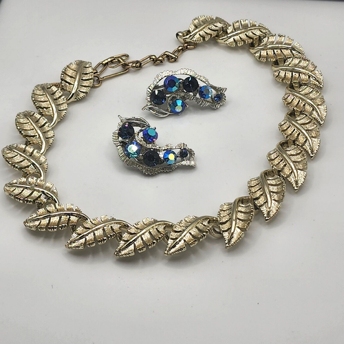 Vintage Pakula Necklace Earring Leaves Signed Clip On Rhinestone 15" | eBay