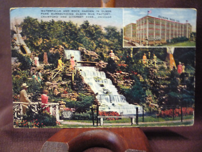 1940s Chicago, IL Waterfall, Olson Park Surrounding Olson Rug Factory ...