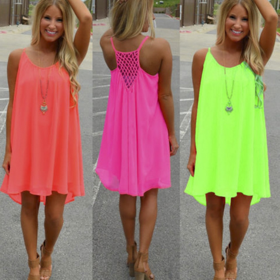 Women Summer Chiffon Beach Mini Dress Swimwear Bikini Cover Up Loose ...