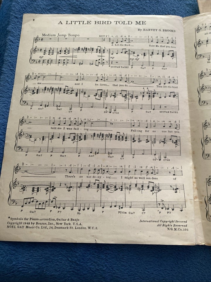 A Little Bird Told Me Sheet Music Sidney Lipton Harvey O Brooks Noel ...