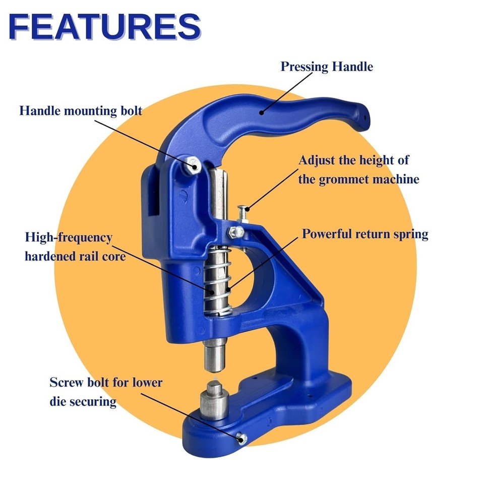 Heavy Duty Hand Press Grommet Tool Kit with 3 Dies & Multi-Size ...