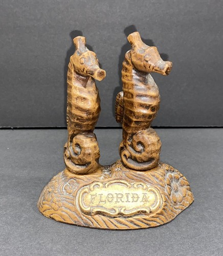 Sea Horse Nautical Salt Pepper Shakers Vintage Wood Look With Stand ...