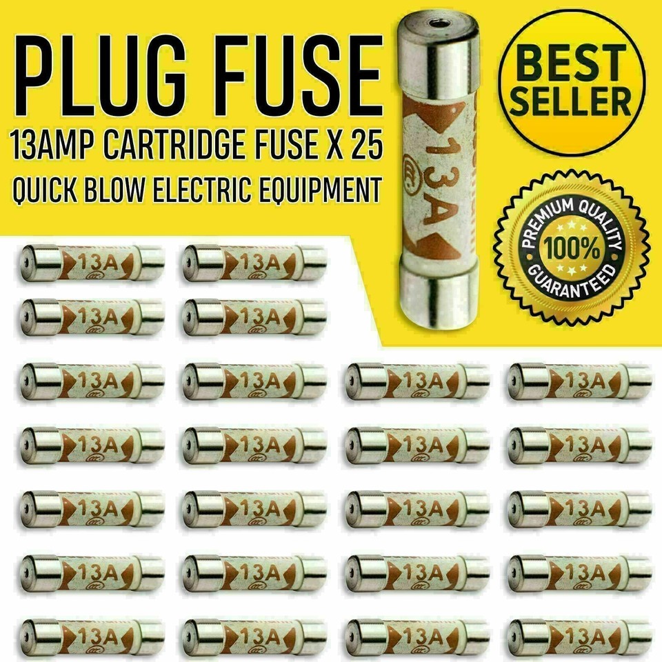 25x 13A Domestic Fuses Plug Top Household Mains 13amp Cartridge Fuse UK ...