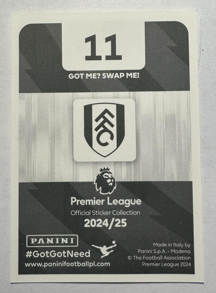 #11 Fulham Kit - Panini Premier League 2025 - Fulham | eBay