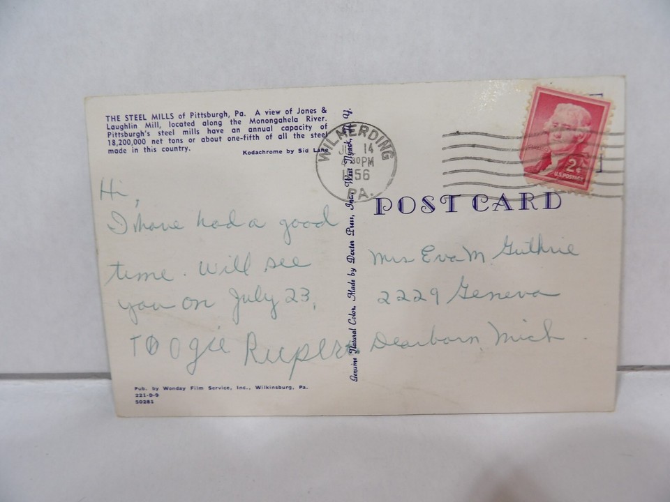 Jones & Laughlin Mill Pittsburgh PA Steel Mills 1956 Vintage Postcard ...
