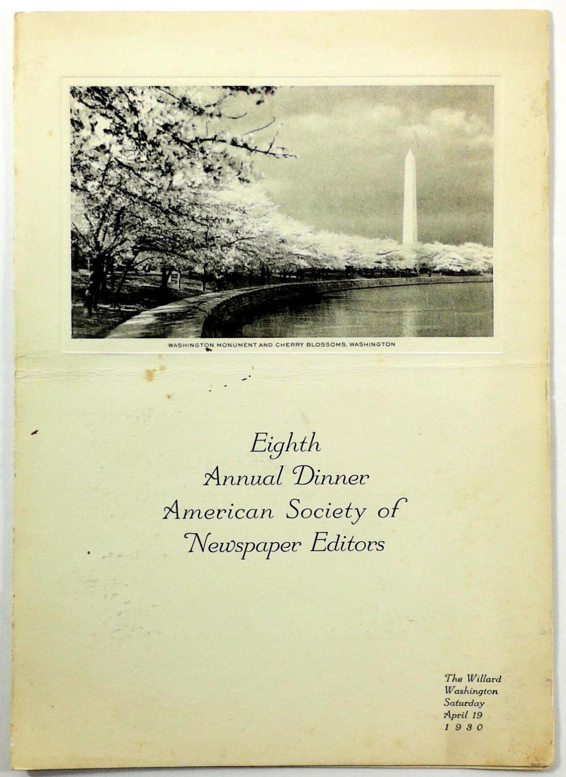 1930 Dinner Menu AMERICAN SOCIETY NEWSPAPER EDITORS Willard Hotel ...