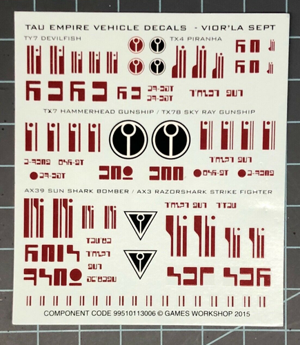 Tau Vehicle Transfer Sheet Warhammer 40K Decals Tau Empire | eBay