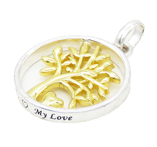 925 Sterling Silver Shiny Two Tone Tree Of Life Motif Round Pendant ...
