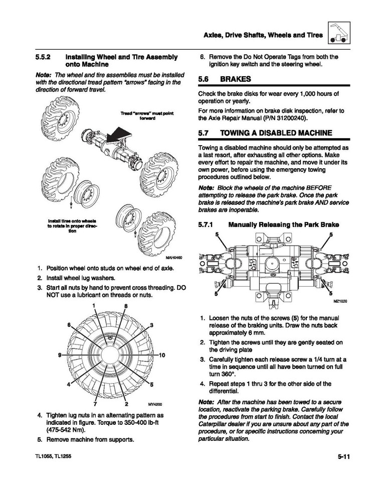 Printed Caterpillar CAT TL1055 TL1255 Telehandler Manual Service Shop ...