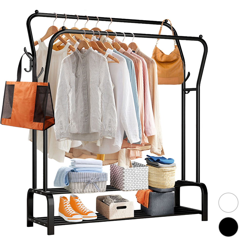 Heavy Duty Double Clothes Rail Hanging Rack Garment Display Stand Shoes ...