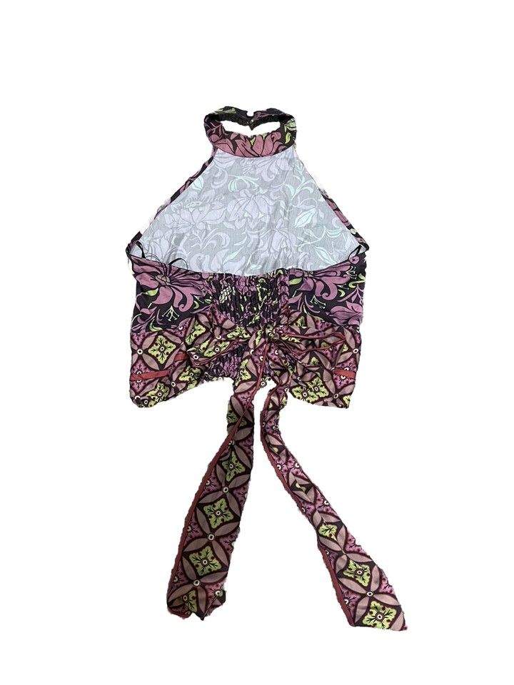 Haute Hippie Halter Top Size Small Floral Tie Back Boho Chic | eBay