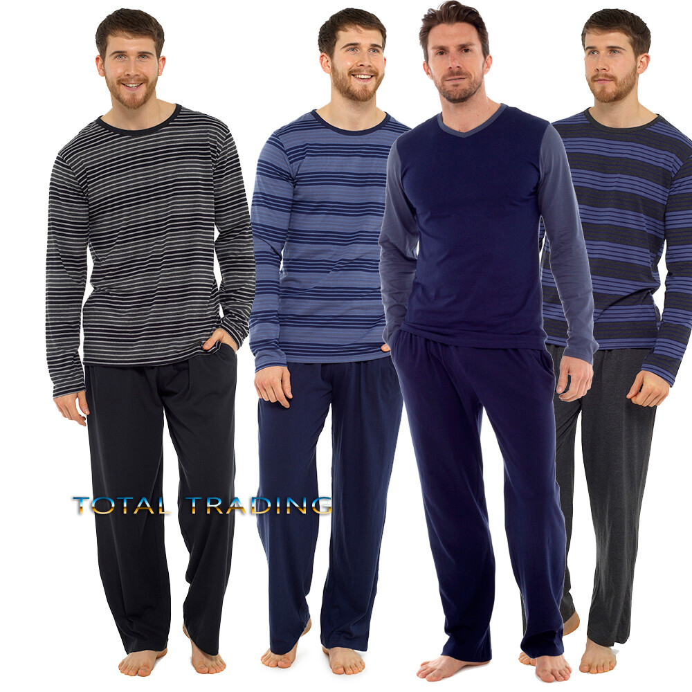 Mens Pyjama Long Sleeve Top Trousers Pj Nightwear Cotton Lounge Wear ...