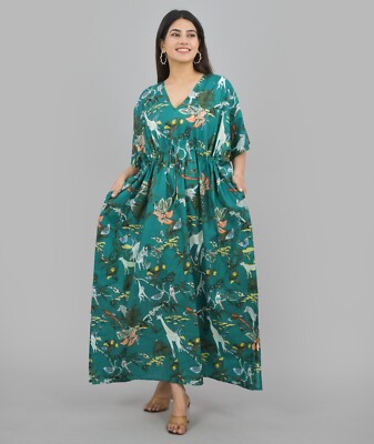Indian Cotton Kaftan Jungle Print Maxi, Hand Block Print Caftan, Hippie ...