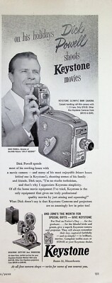 VINTAGE 1950s Print Ad ~ Keystone Movie Camera ~ Dick Powell shoots ...